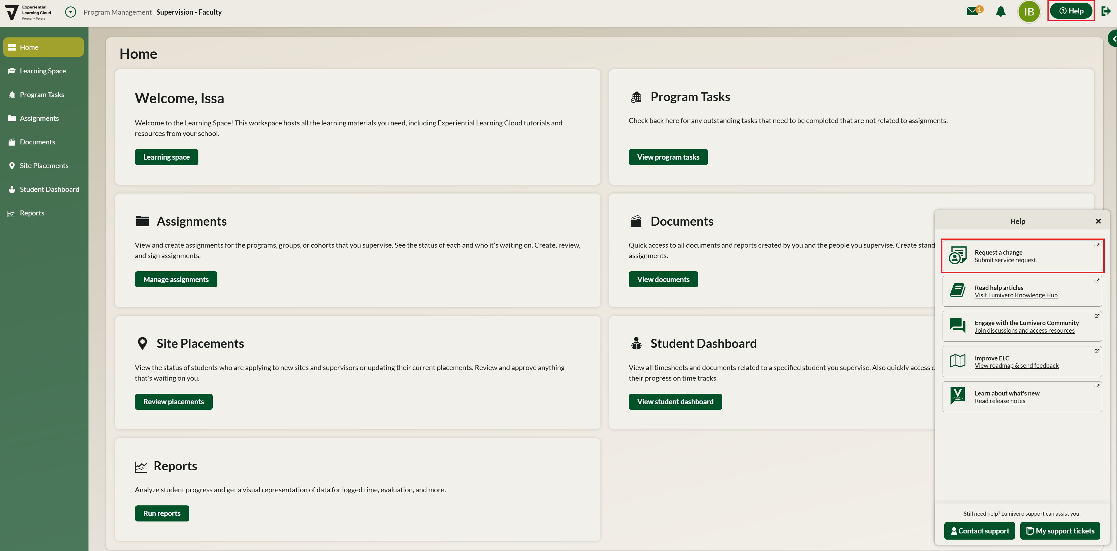 Experiential Learning Cloud: Submitting a Service Request