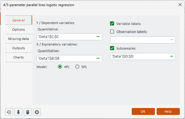 XLSTAT: Run 4 or 5-parameter logistic regression in Excel