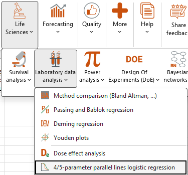 XLSTAT: Run 4 or 5-parameter logistic regression in Excel